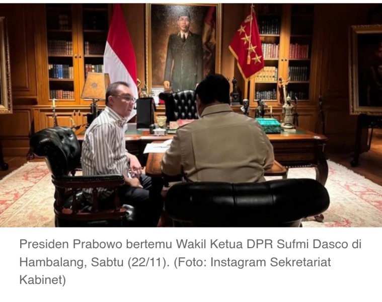 Temui Presiden Prabowo di Hambalang, Pak Dasco Serahkan Surat dan ...